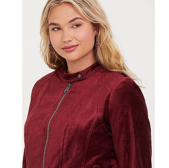 torrid | Jackets & Coats | Torrid Velvet Moto Jacket With Lace Up ...